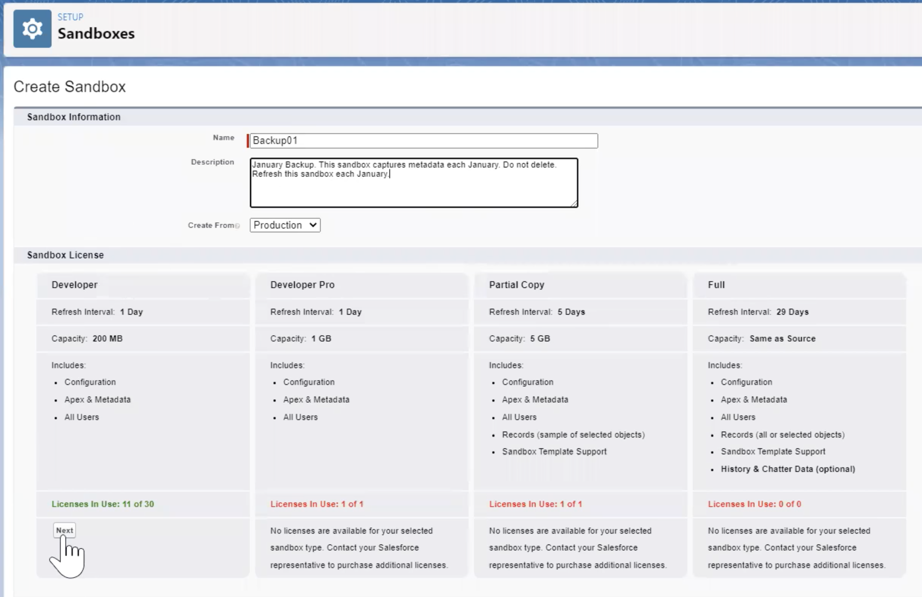 Maintenance Task: Metadata Sandbox Creation